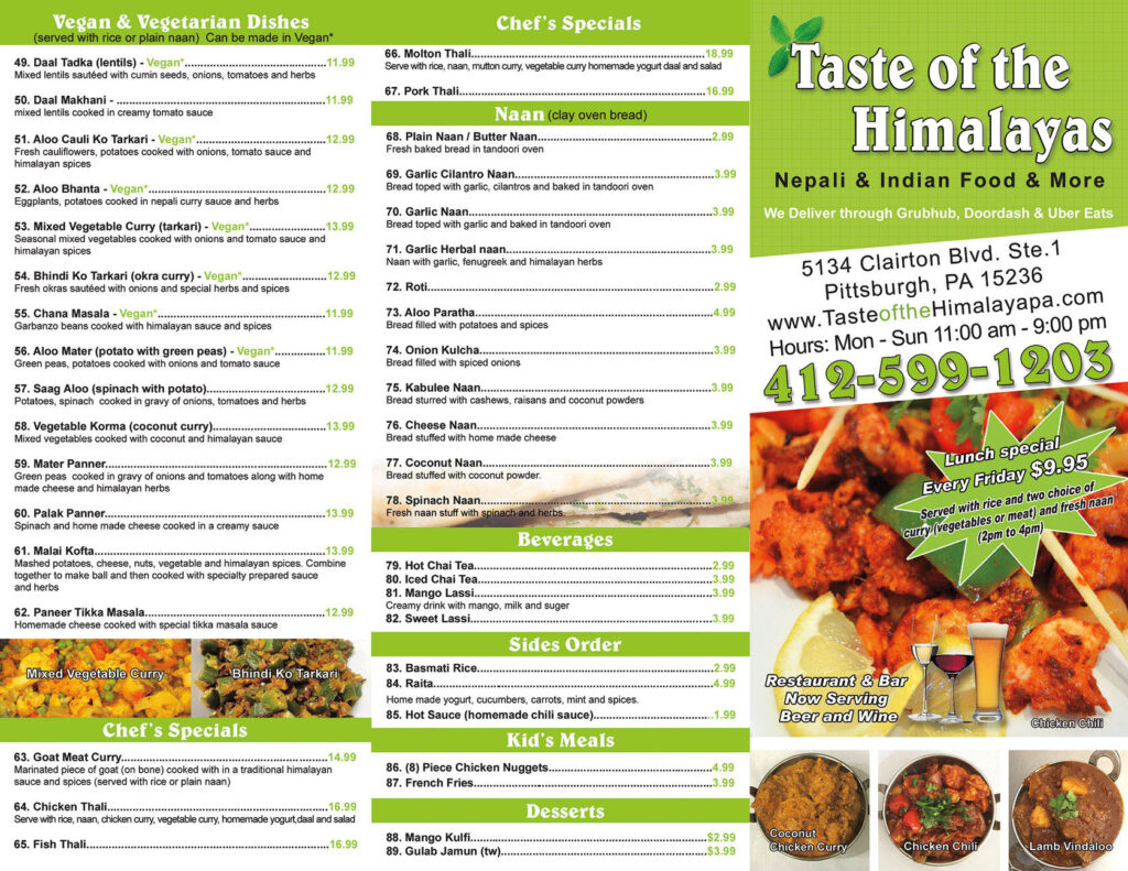 Menu - Taste of the Himalayapa